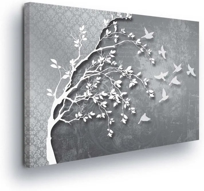 GLIX Obraz na plátně - Dekorace Bílého Stromu v Šedých Tónech 100x75 cm