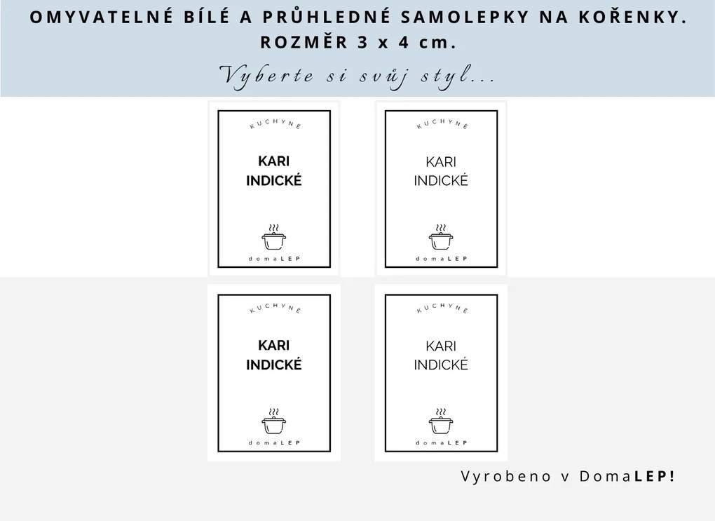 KARI INDICKÉ - Samolepka na kořenky 3 x 4 cm - DomaLEP varianta: BÍLÁ - základní písmo