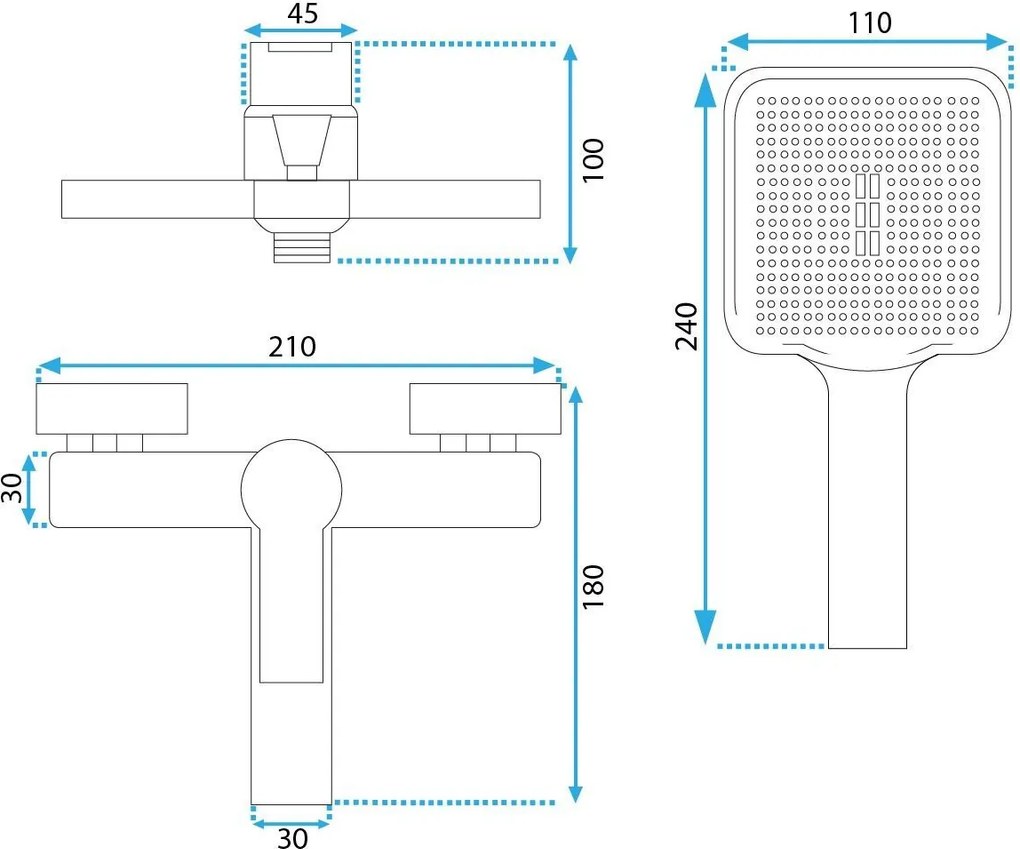 Rea Argus, vanová baterie s ruční bodovou sprchovou soupravou, grafitová, REA-B8747