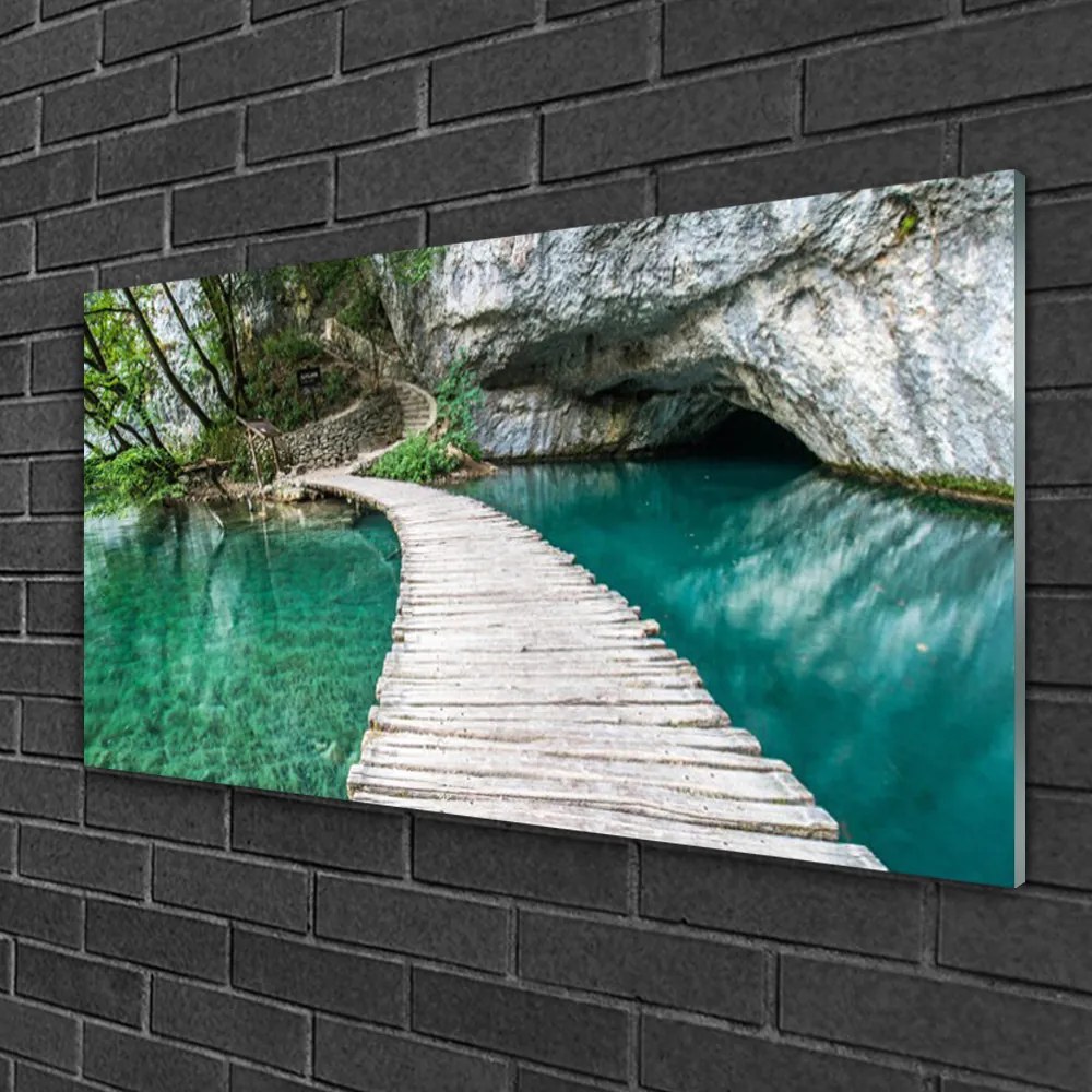 Obraz na skle Most Jezero Architektura 125x50 cm