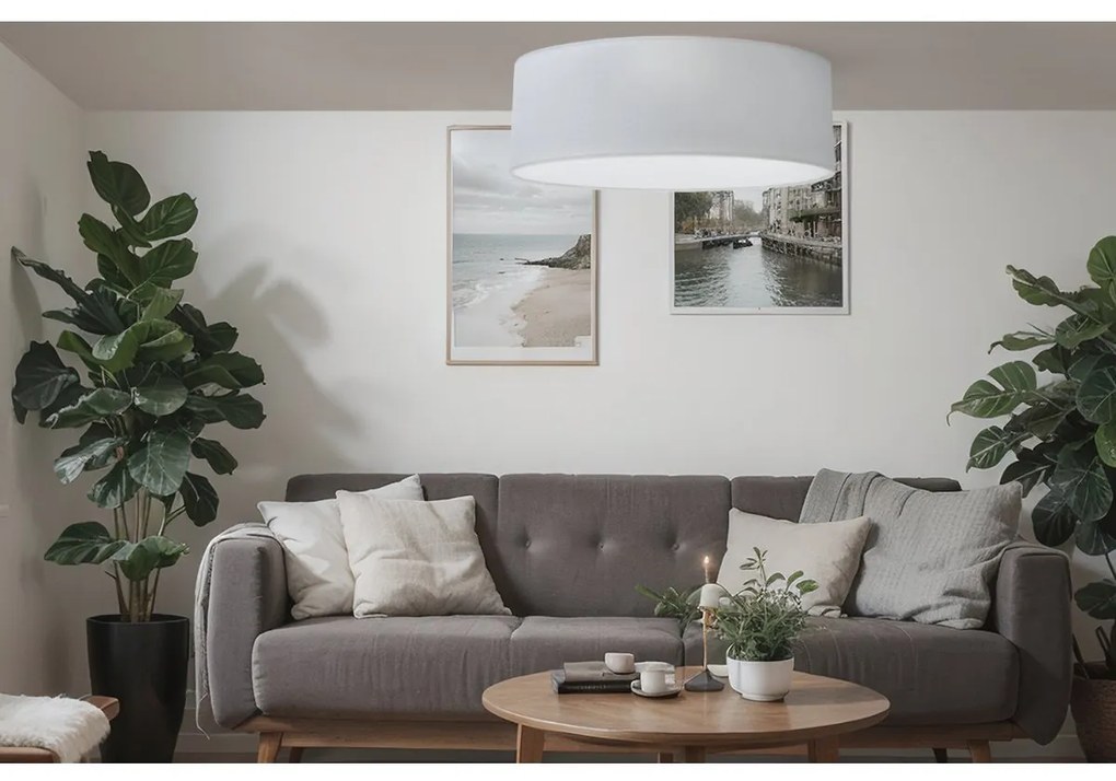 Stropní svítidlo Gaja, 1x světle šedé textilní stínítko, (bílé plexisklo), (fi 50cm)