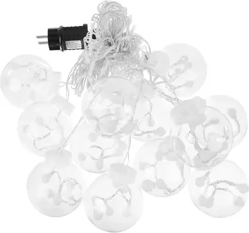 Vánoční osvětlení ISO19770  světelný závěs s koulemi 108 LED na USB,studený bílý