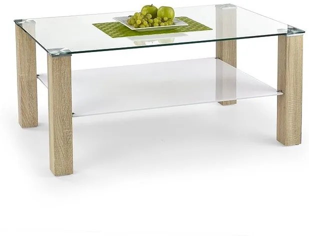Konferenční stolek Misan 2, MDF + sklo, dub sonoma