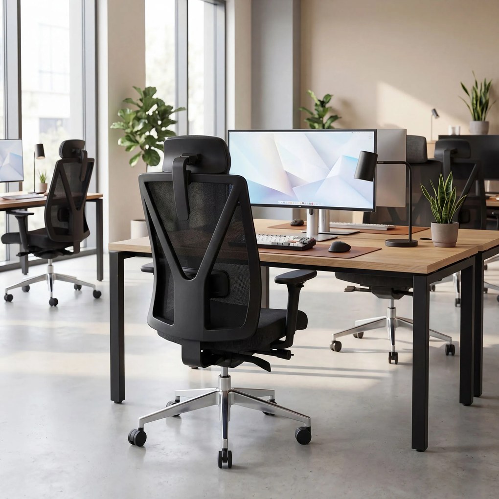 Ergonomická otočná kancelářská židle s síťovaným opěradlem, černá: VECTOR