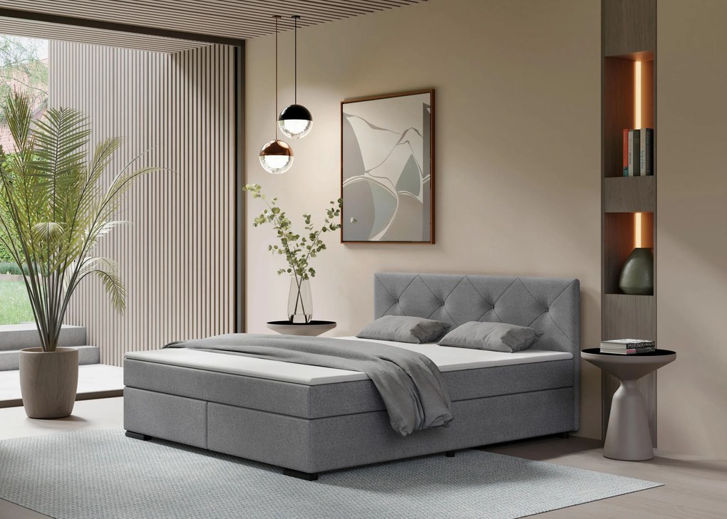 XXXLutz POSTEL BOXSPRING, 180/220 cm, světle šedá MID.YOU - Manželské postele - 002784001283