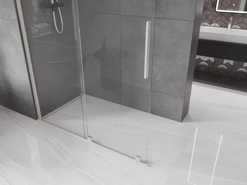 Mexen Velar, sprchová zástěna s posuvnými dveřmi Walk-in 140 x 200 cm, 8mm čiré sklo, broušená ocel, 871-140-000-03-97