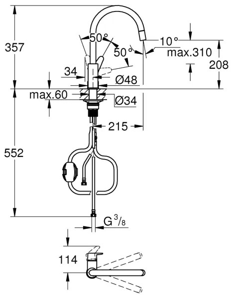 GROHE 30562000 - Dřezová baterie START CURVE 357 mm lesklý chrom