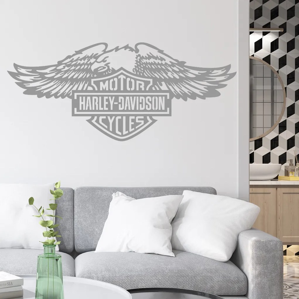 Živá Zeď Samolepka na zeď Harley Davidson orel Barva: šedá, Velikost: 100 x 43 cm