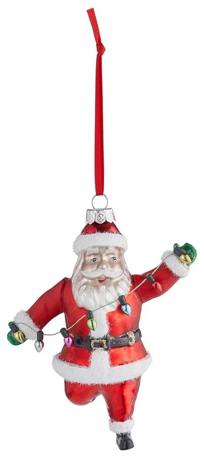 HANG ON Skleněná ozdoba Santa se světelným řetězem