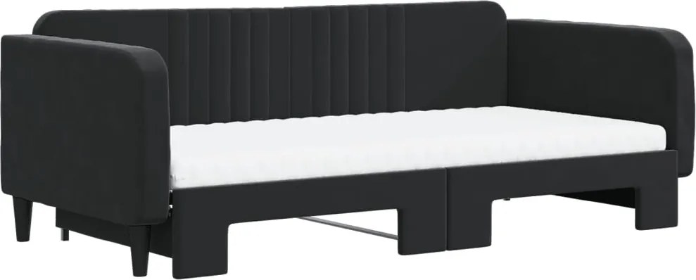 Válenda s přistýlkou a matracemi černá 100 x 200 cm samet 3197098