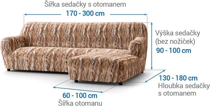 Bielastické potahy OCEANO NOVÉ cihlové sedačka s otomanem vpravo (š. 170 - 300 cm)