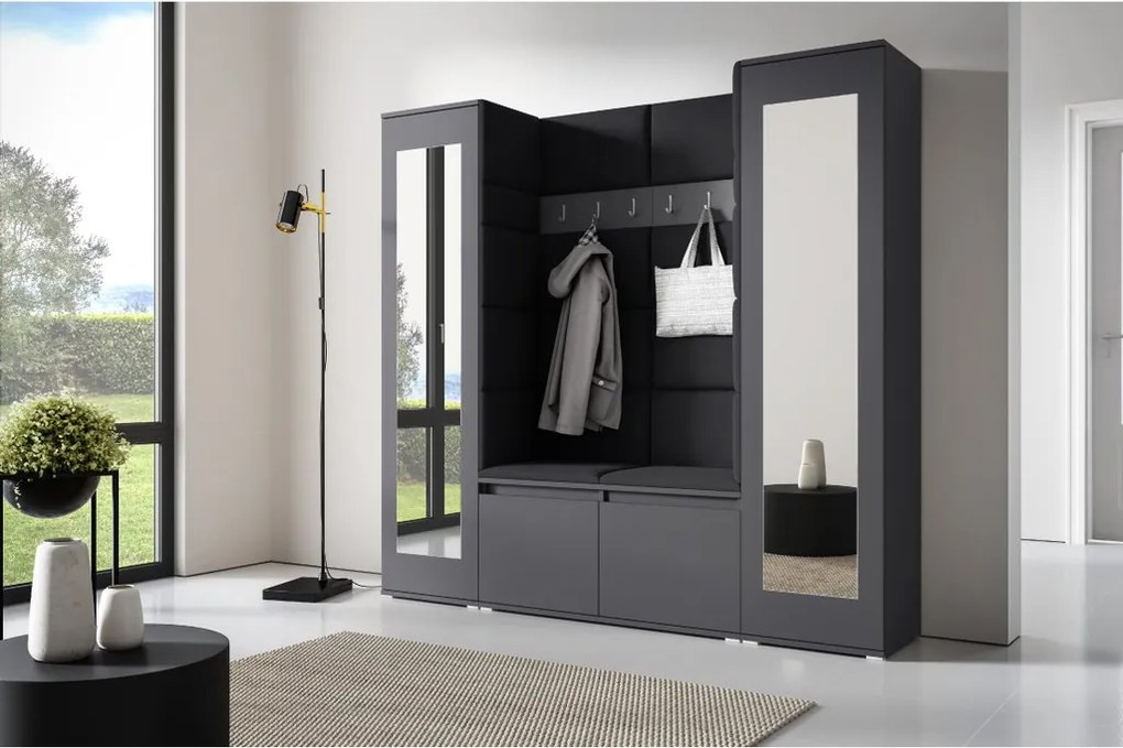 Eka Předsíňová stěna s čalouněnými panely Trinity 31 - Grafit / Černá 2316
