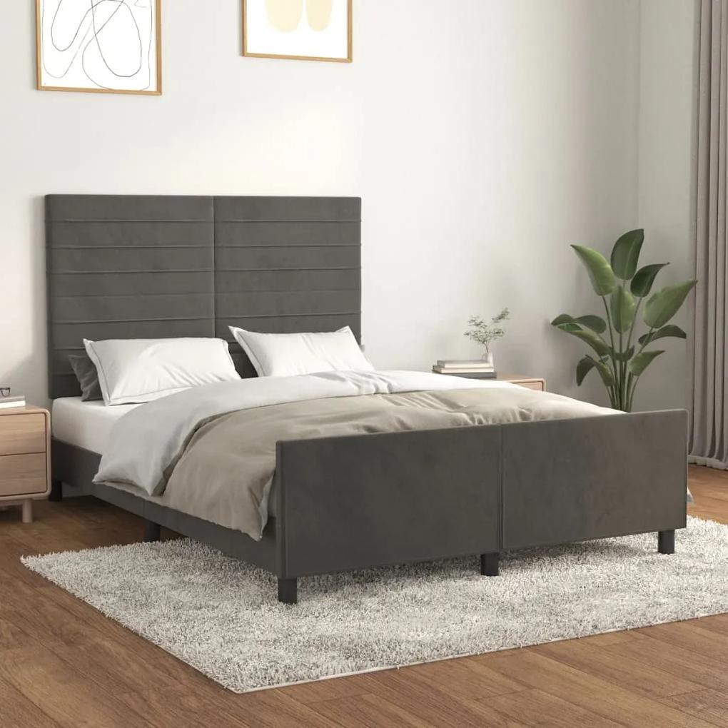 vidaXL Rám postele s čelem tmavě šedý 140x200 cm samet