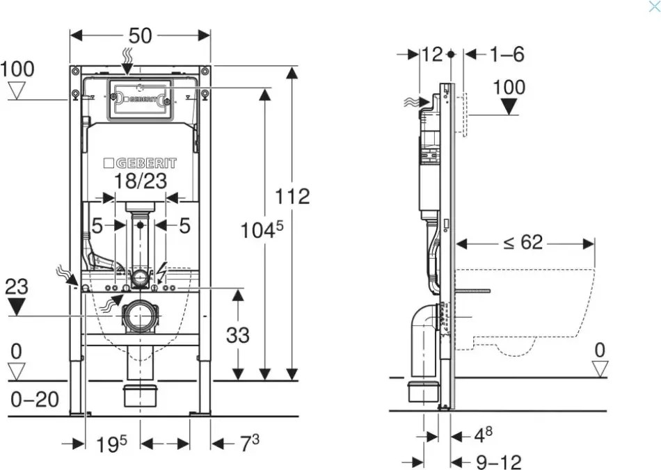 Závěsný set GEBERIT Duofix Basic+ WC TEO Rimless 51 x 35 cm + pomalu padající deska Slim, bílá, 3385XX00+39070100