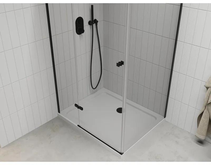 Mexen Roma sprchový kout s otočnými dveřmi 110 x 100 cm, Průhledné, Černá + sprchová vanička Flat, Bílá - 854-110-100-70-00-4010