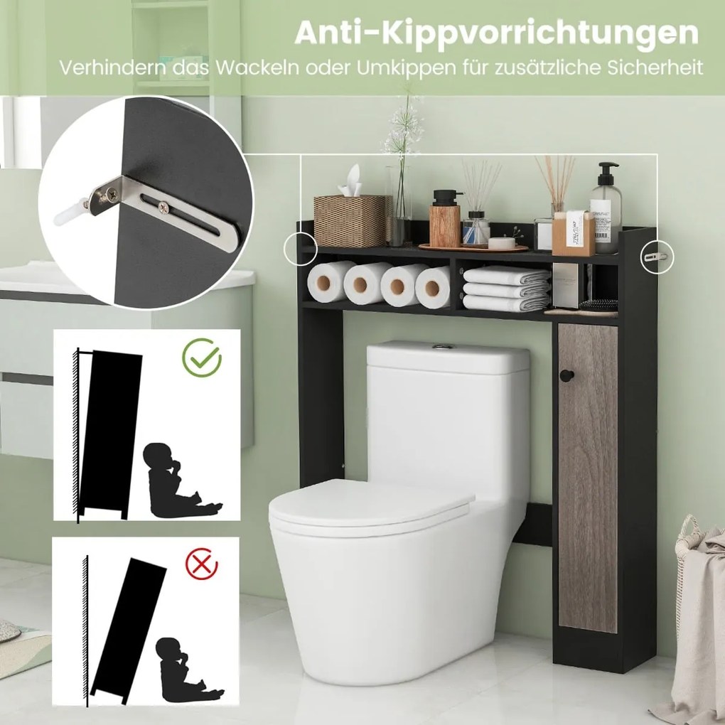 Costway WC skříňka, koupelnová nadsazená s nastavitelnými policemi, WC stojan