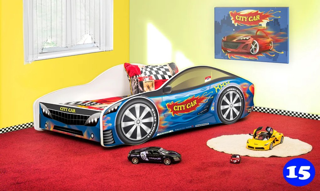 Svetmimi Dětská autopostel sportovní auto modré + matrace - Auto postel vzor 15