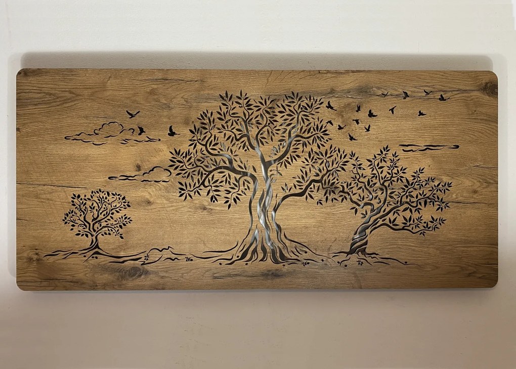Li-Go "Tři olivy" světelný obraz 230V 110x50cm provedení povrchu: dub světlý