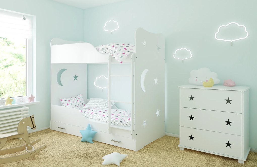 BabyBeds Dětská patrová postel STARS 180x80 Barevné provedení: Šedá, Úložný prostor: Ano, s úložným prostorem