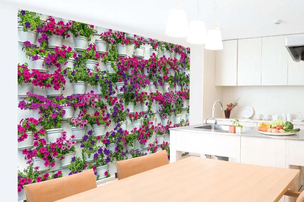 DIMEX | Samolepicí vliesová fototapeta na zeď Květiny v květináči MA-5-0772 | 375 x 250 cm | bílá, fialová, růžová