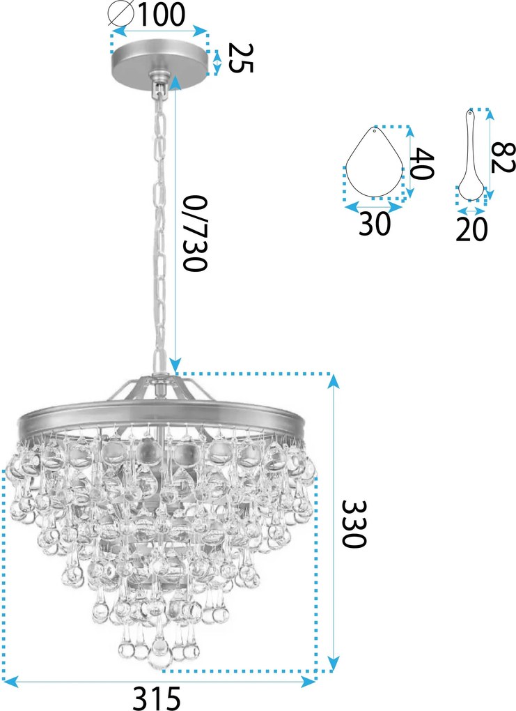 Toolight Toolight, křišťálové stropní svítidlo 3xE14 APP1621-3CP, zlatá lesklá, OSW-01595
