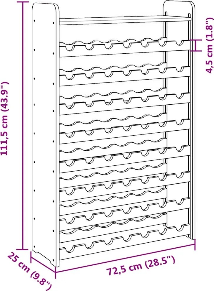 vidaXL Regál na víno s horní policí 72,5x25x111,5 cm masivní borovice [4007562]