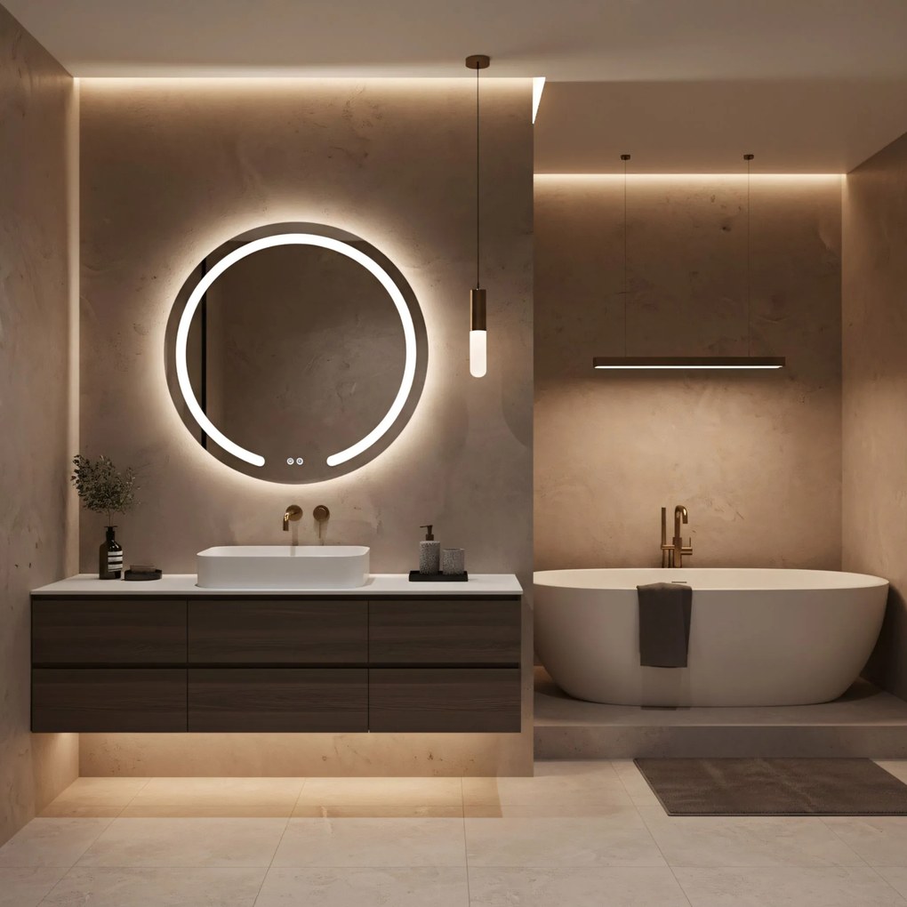 Tutumi Zrcadlo Modern ⌀90 cm s vyhříváním a regulovatelným LED osvětlením HOM-00907