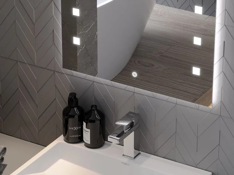 Mexen Ner, LED koupelnové zrcadlo s podsvícením 80x60 cm, 6000K, ochrana proti zamlžování, 9809-080-060-611-00