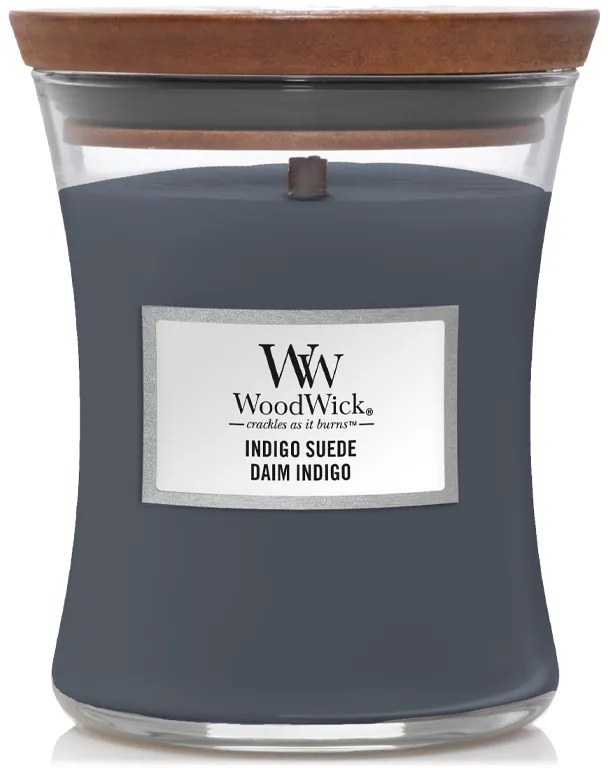 WoodWick – svíčka Indigo Suede (Modrý semiš) Velikost: střední 275 g