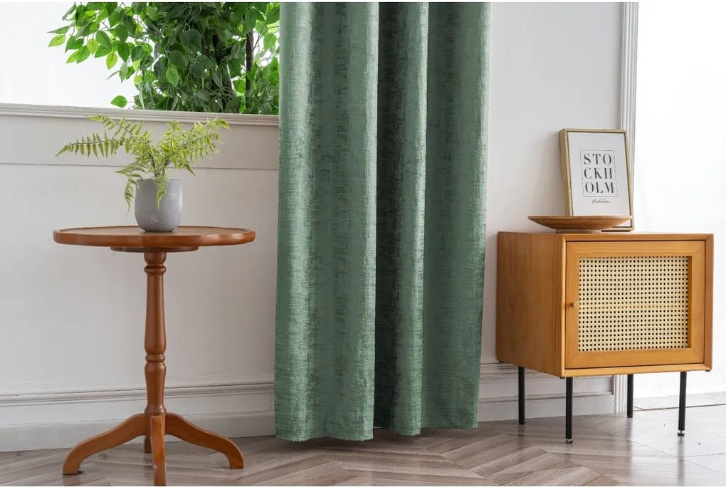 Zatemňovací závěs LOOM VELVET 140x250 cm, zelený Zavěšení: Řasící páska