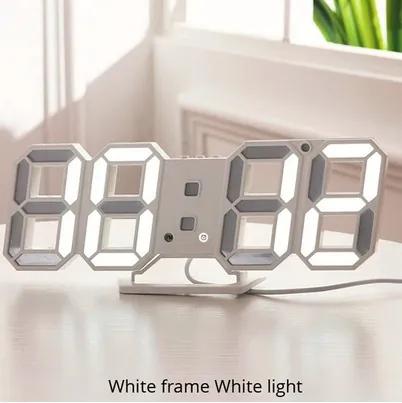 3D LED nástěnné nebo stolní digitální hodiny Barva: Bílá, Varianta: bílý rámeček