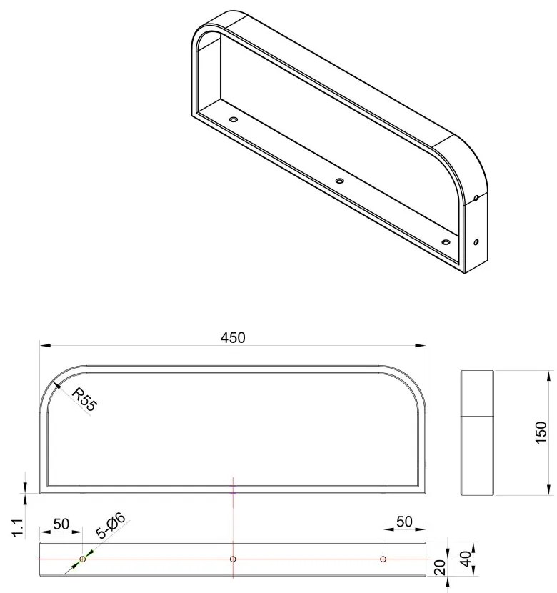 Mereo držák ručníků pod nábytkovou desku oblý černý CN103DB