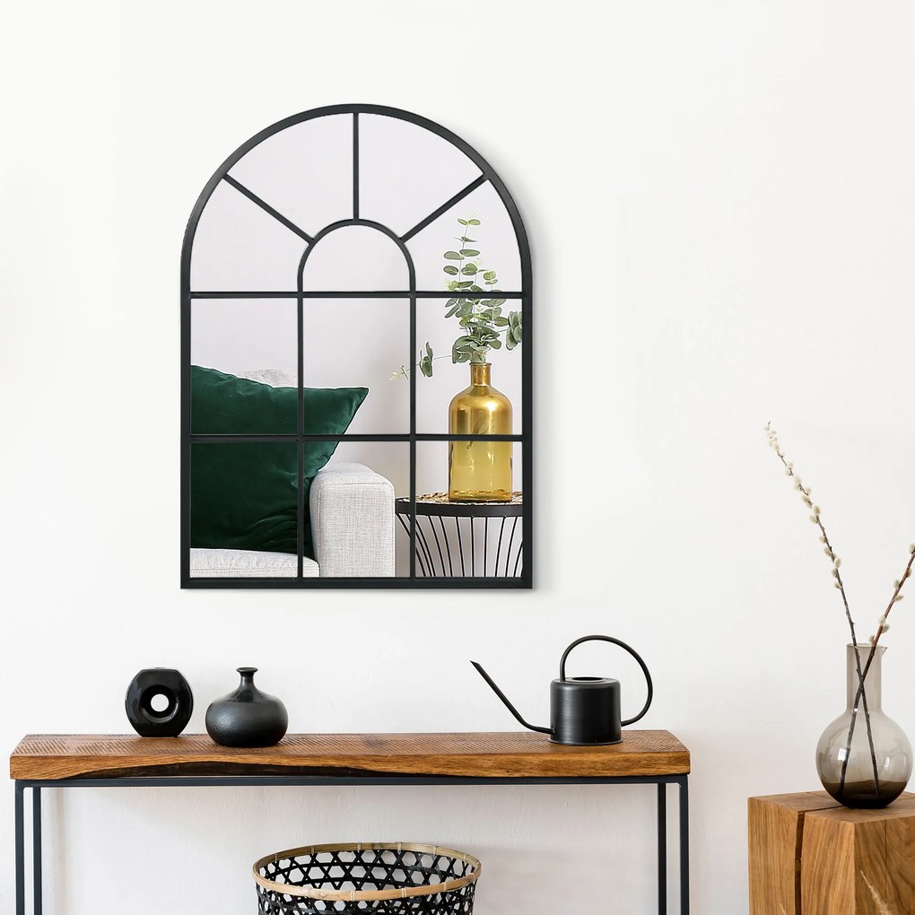 HOMCOM nástěnné zrcadlo okenní zrcadlo 70 x 50 cm dekorativní s kovovým rámem, závěsné zrcadlo do obývacího pokoje ložnice v černé barvě | Aosom.de