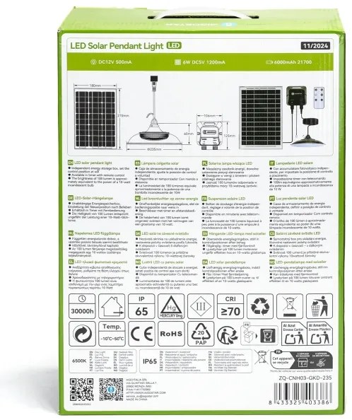 Aigostar - LED Solární lustr LED/70W/12V 6000 mAh 6500K pr. 23,5 cm