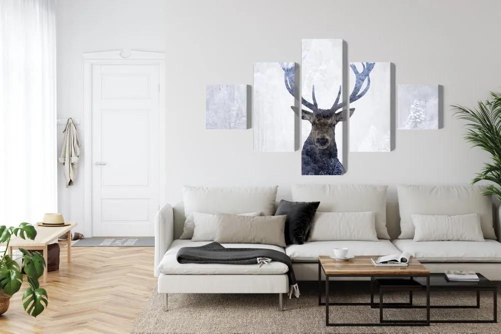 Vícedílný obraz Jelen V Zimním 3D Lese Nedostatek Nedostatek Plátno Canvas 250x150