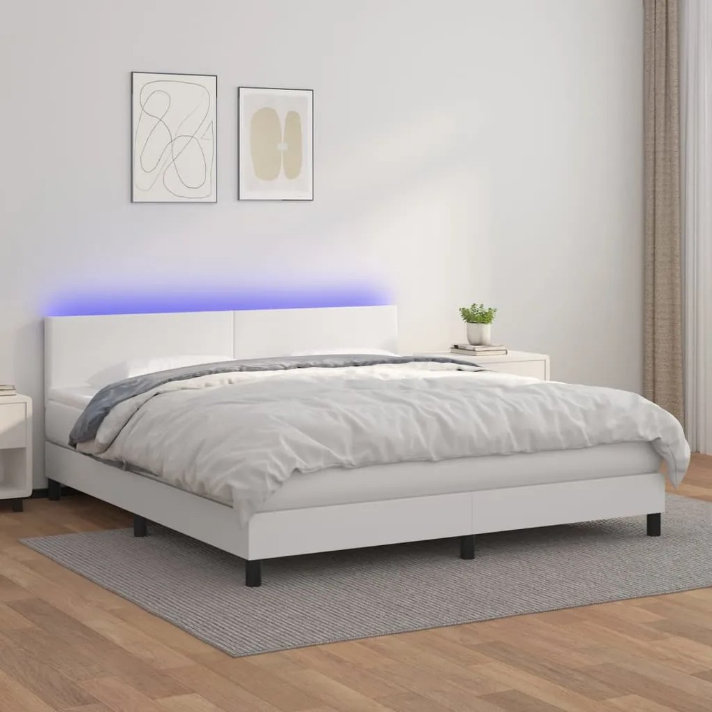 Box spring postel s matrací a LED bílá 180x200 cm umělá kůže