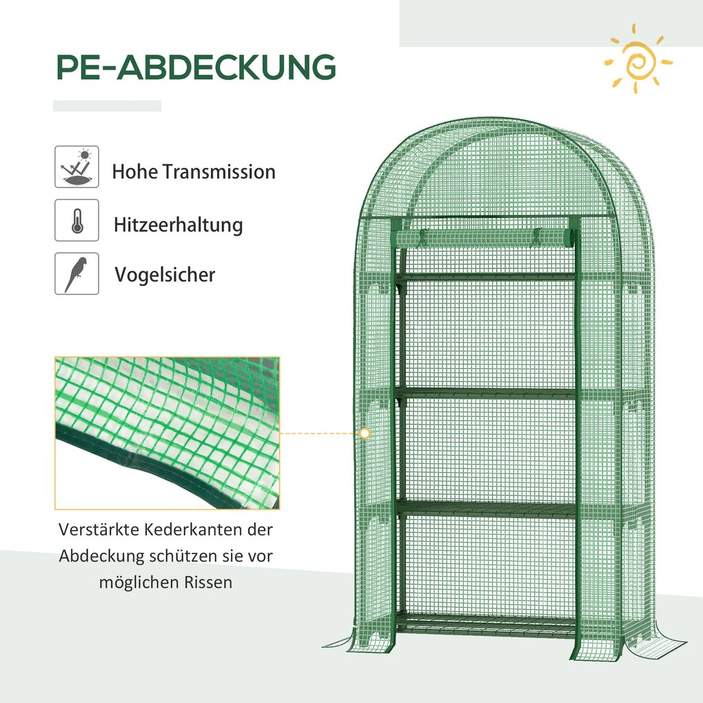Outsunny Mini Skleník na Balkon s 4 Policemi, Mini Skleník, Zeleninový Skleník, Růstový Dům, Studený Rám, Kov, Zelený, 80 x 49 x 160 cm