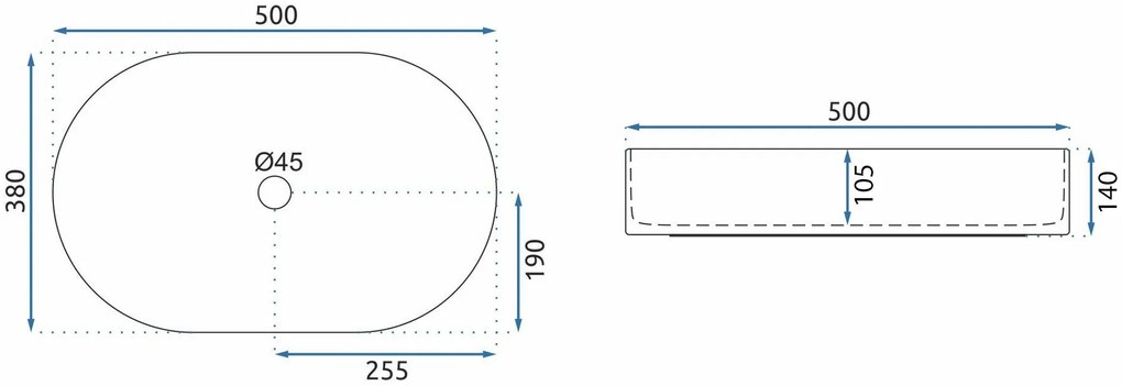 Rea Nadia, umyvadlo na desku 500x380x120 mm, imitace kamene - Kashmir, REA-U9241