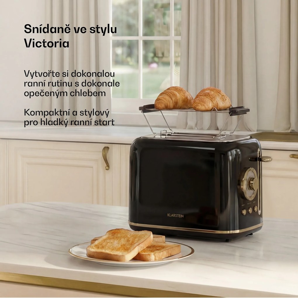 Klarstein Victoria toustovač | 2-slotový toustovač | 800 W | 7 stupňů opečení | držák na housky