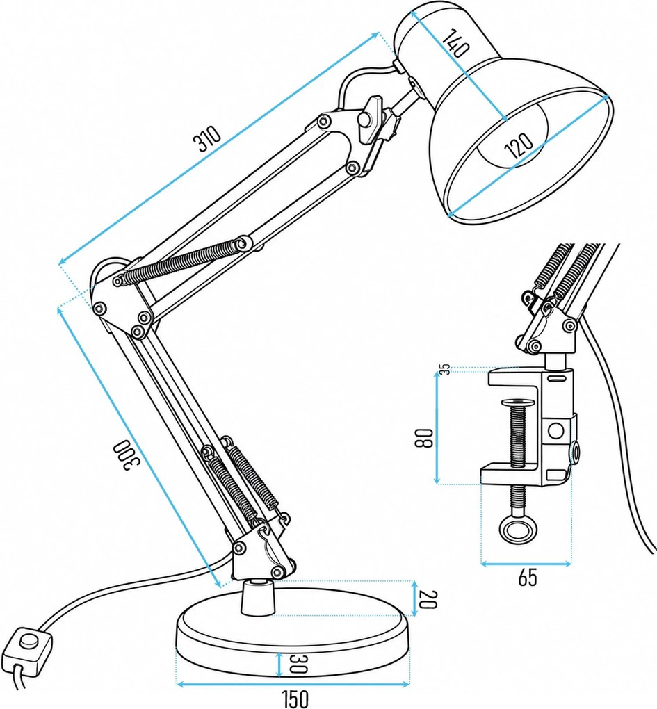 Toolight Toolight, JNH042-1TD, stolní lampa s nastavitelným ramenem, kreslířský styl, 1× E27, černá, OSW-56233