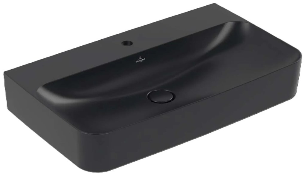 Villeroy & Boch Finion - Umyvadlo 80x47 cm, skrytý přepad, otvor pro baterii, CeramicPlus, Pure Black 416884R7