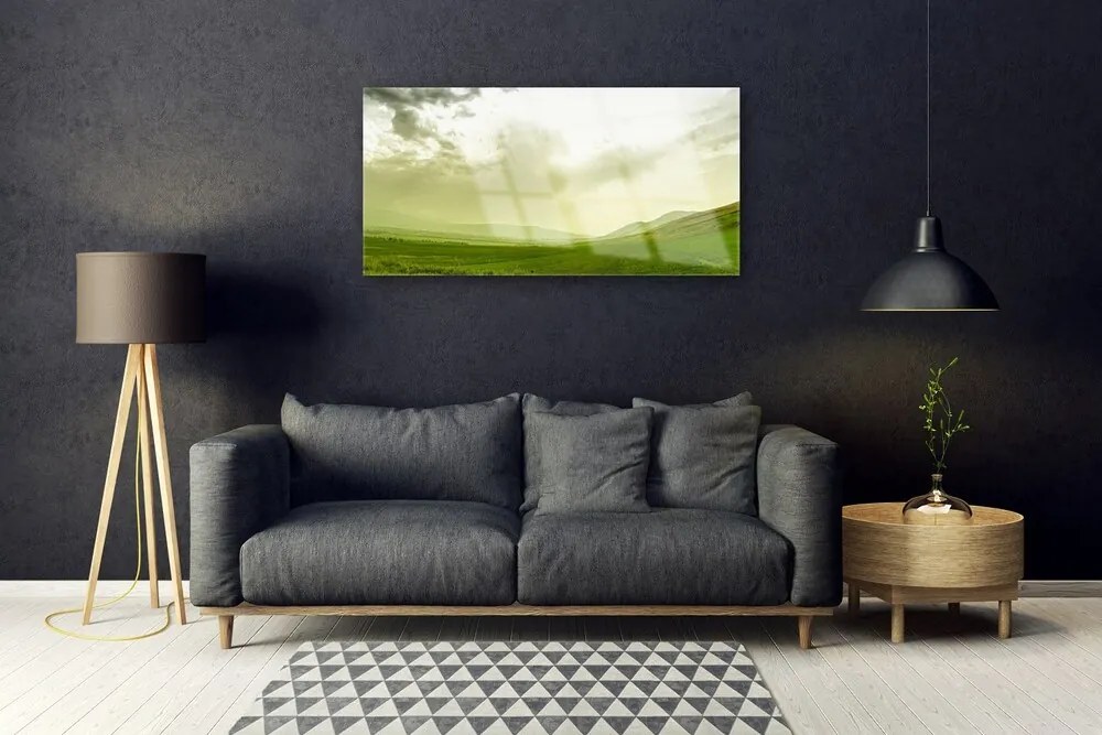 Obraz na skle Louka Příroda Zelený Výhled 140x70 cm