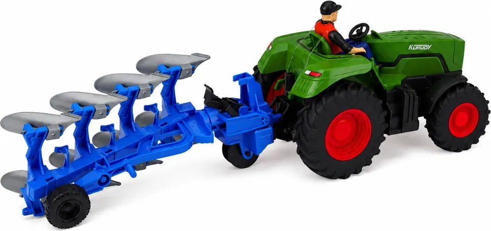 LEAN Toys Traktor s pluhem a zemědělcem, dálkově ovládaný RC, se světly, zelený, měřítko 1:24