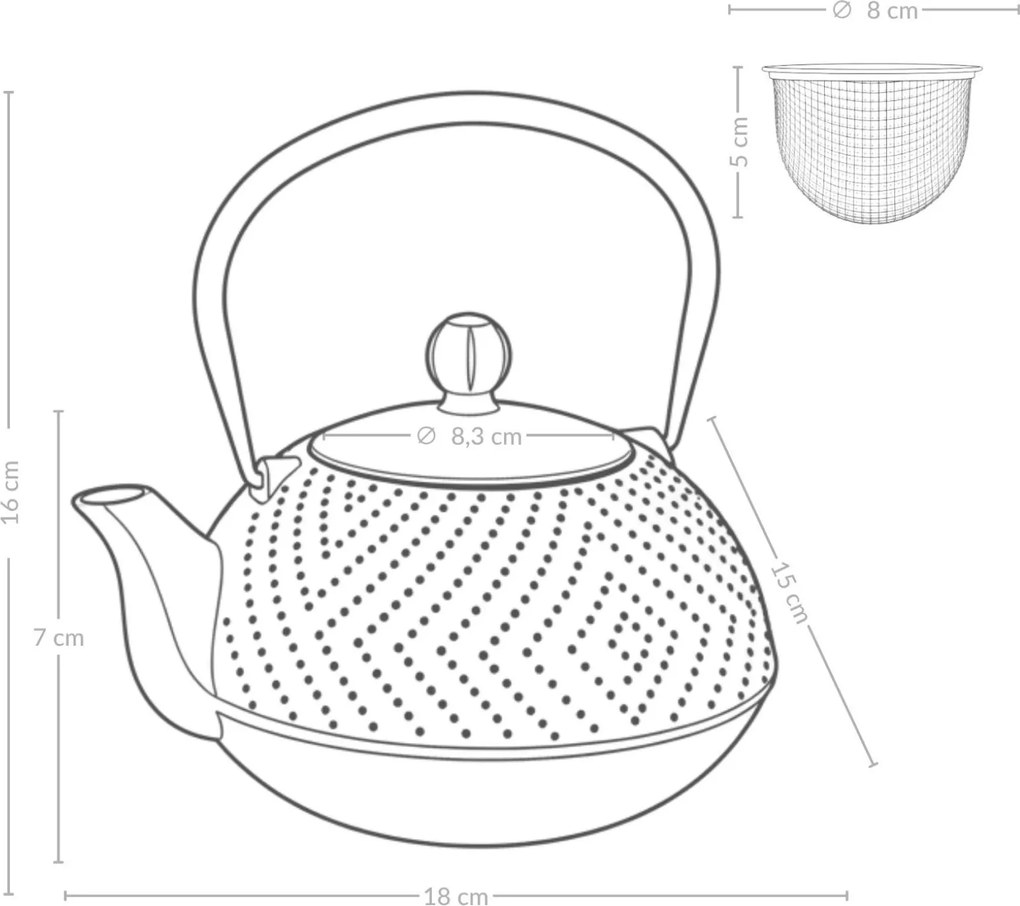 Litinová čajová konvice s filtrem KAMIN, 900 ml, černá