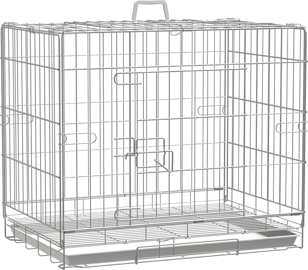 Skládací kovová klec pro psy PawHut se snímatelným podnosem, 1 dveře s zámkem - 61 x 43 x 50 cm bílá | Aosom