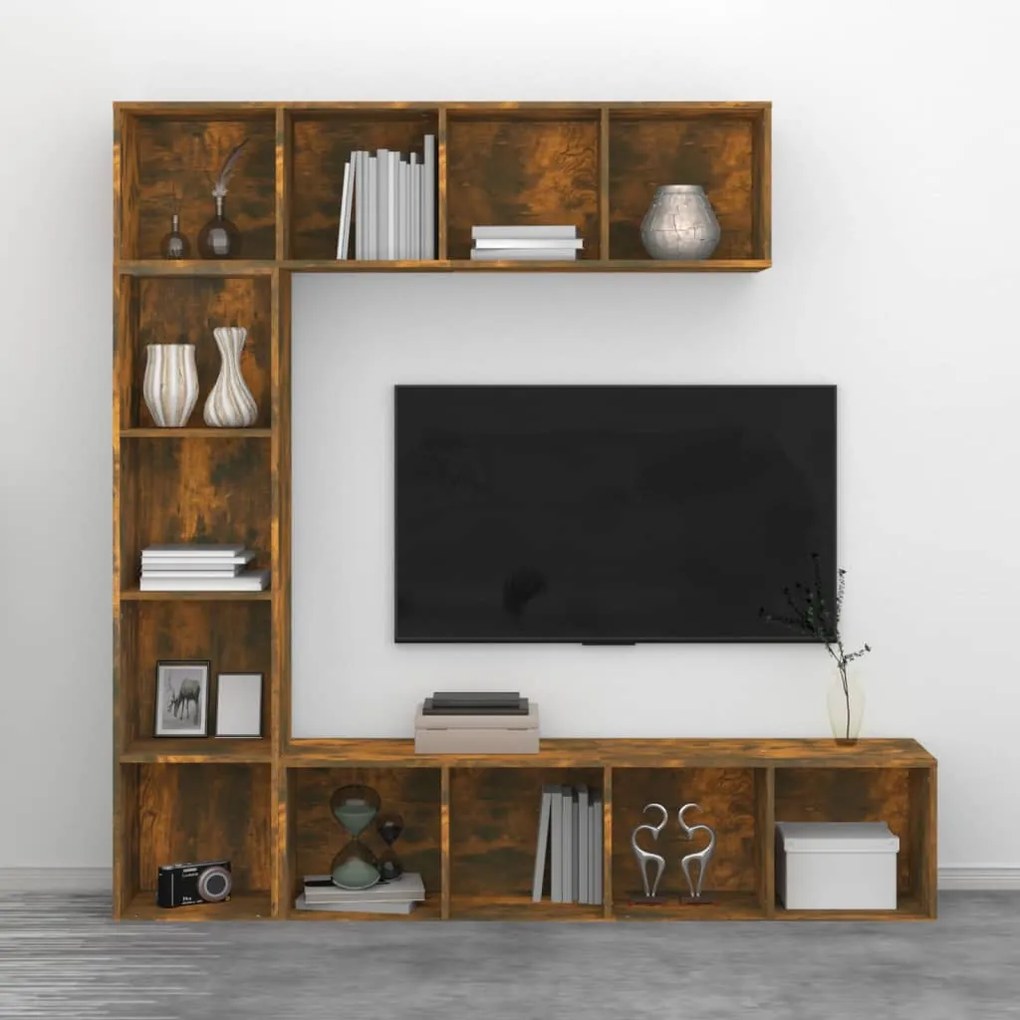 3dílná sada knihoven / TV skříněk kouřový dub 180 x 30 x 180 cm 3152713
