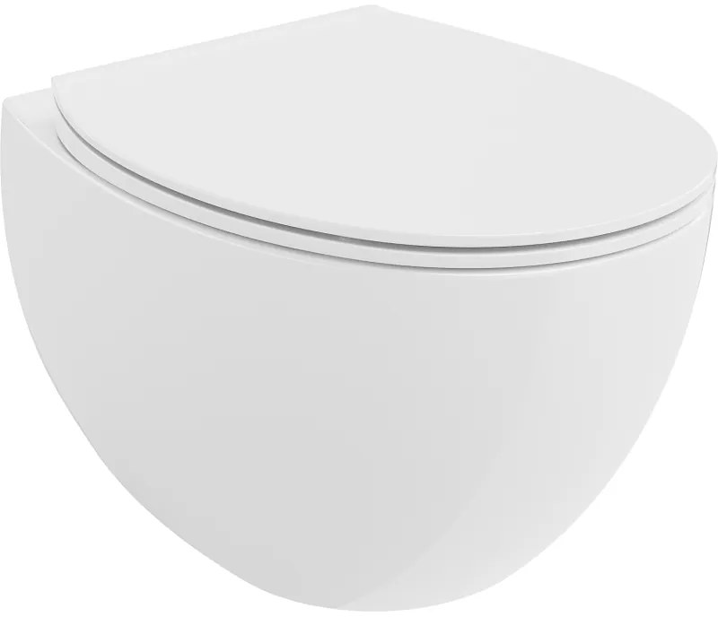 Mexen Egg, závěsná WC mísa Rimless s duroplastovým sedátkem s pomalým zavíráním, bílá lesklá, 30245000