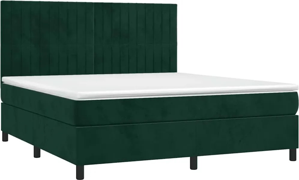 Box spring postel s matrací a LED tmavě zelená 180x200 cm samet 3136260