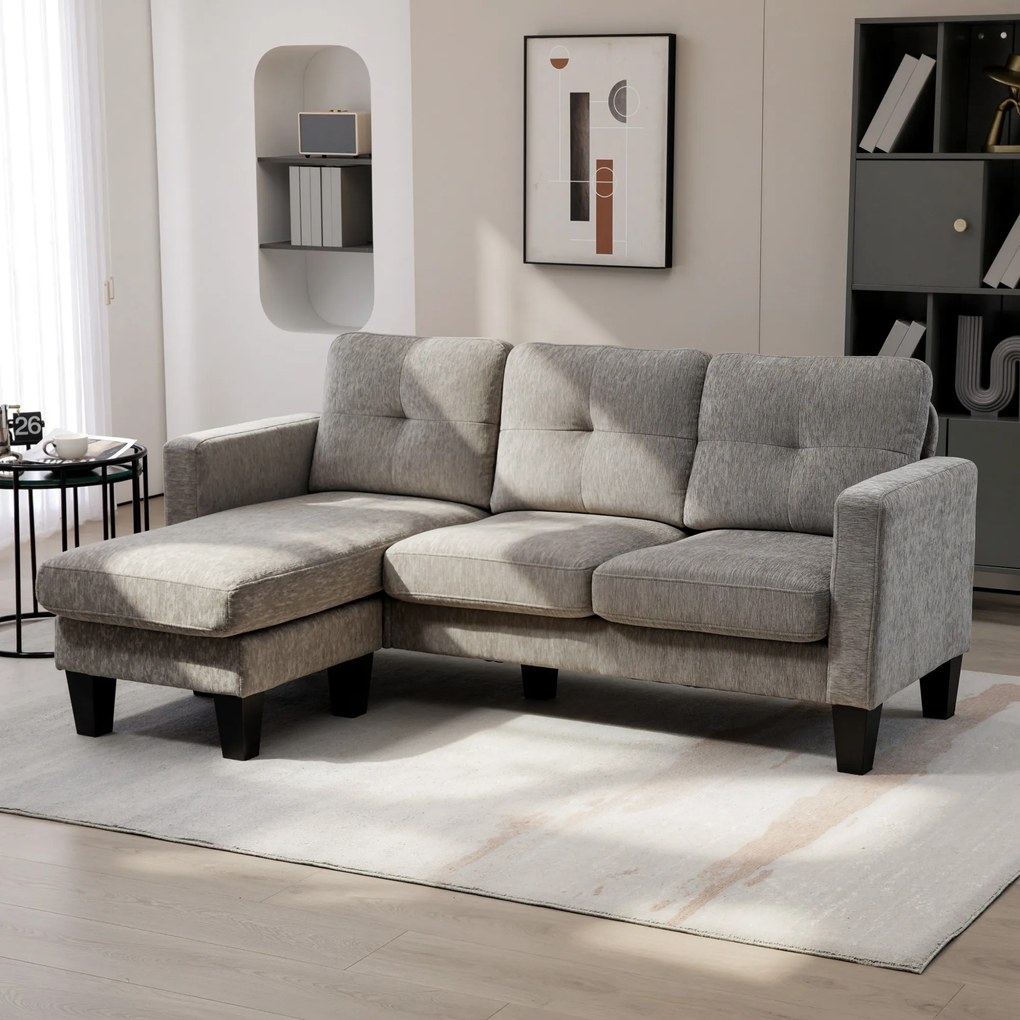 HOMCOM Rohová pohovka ve tvaru L, čalouněná polyestrem, s reversibilním lenoškou a 3 polštáři pro obývací pokoj, nosnost 180 kg, 186x130x84 cm, hnědá…
