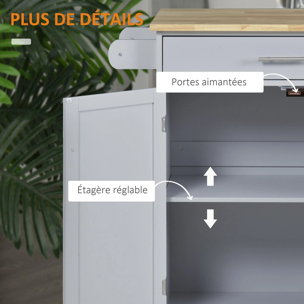 HOMCOM Kuchyňský vozík s úložným prostorem, šuplíkem a držákem na utěrky - 83cm D x 45cm Š x 91,5cm V Šedý